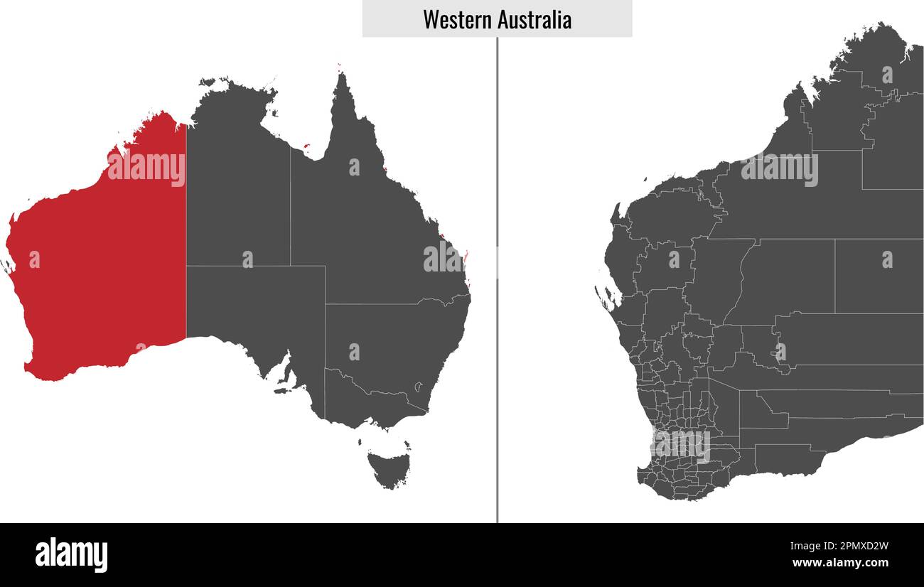 map of Western Australia state of Australia and location on Australian ...