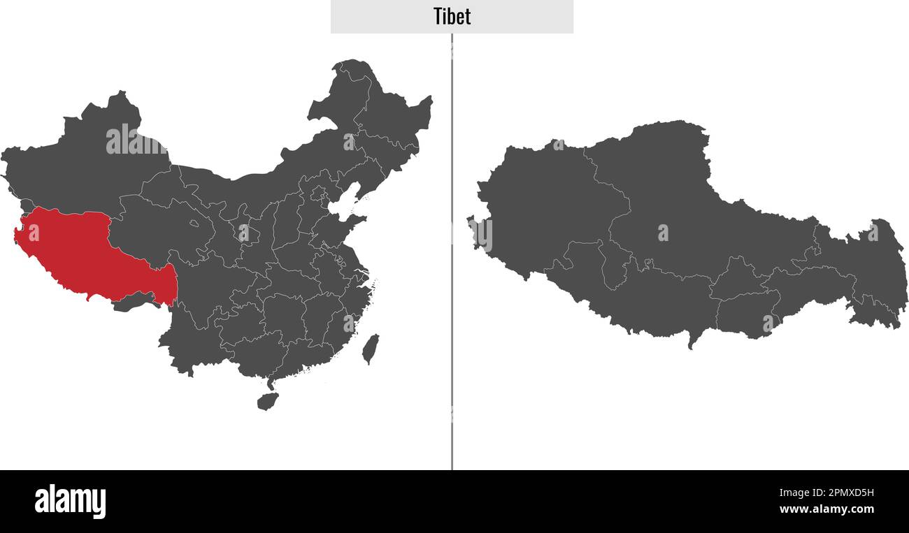 map of Tibet province of China and location on Chinese map Stock Vector ...