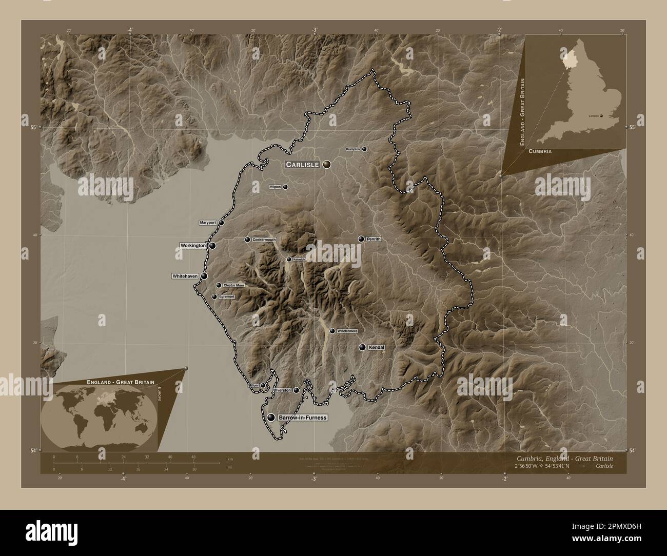 Cumbria, administrative county of England - Great Britain. Elevation ...