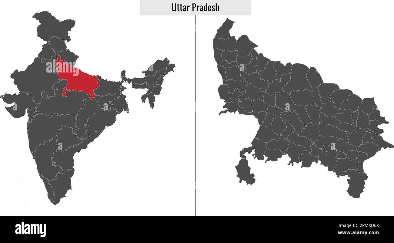 map of Uttar Pradesh state of India and location on Indian map Stock ...