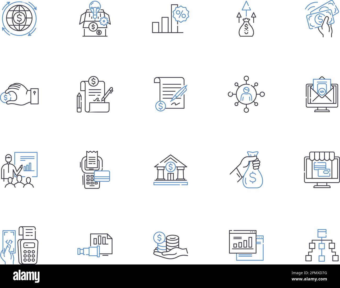 Finance services outline icons collection. Banking, Investing ...