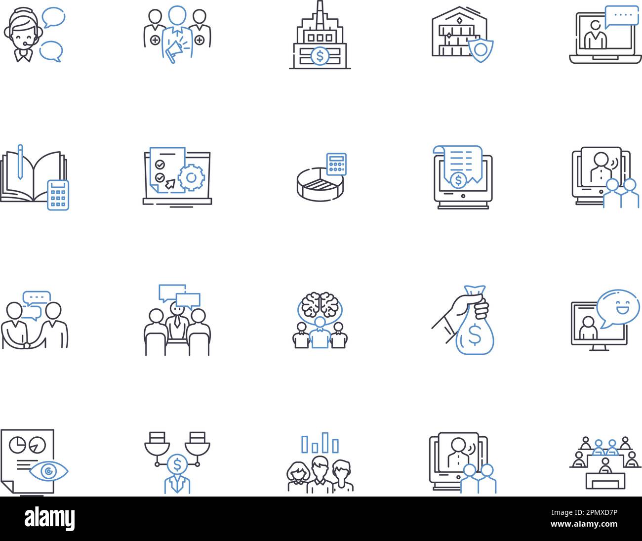Company system outline icons collection. Company, system, management, automation, software ...