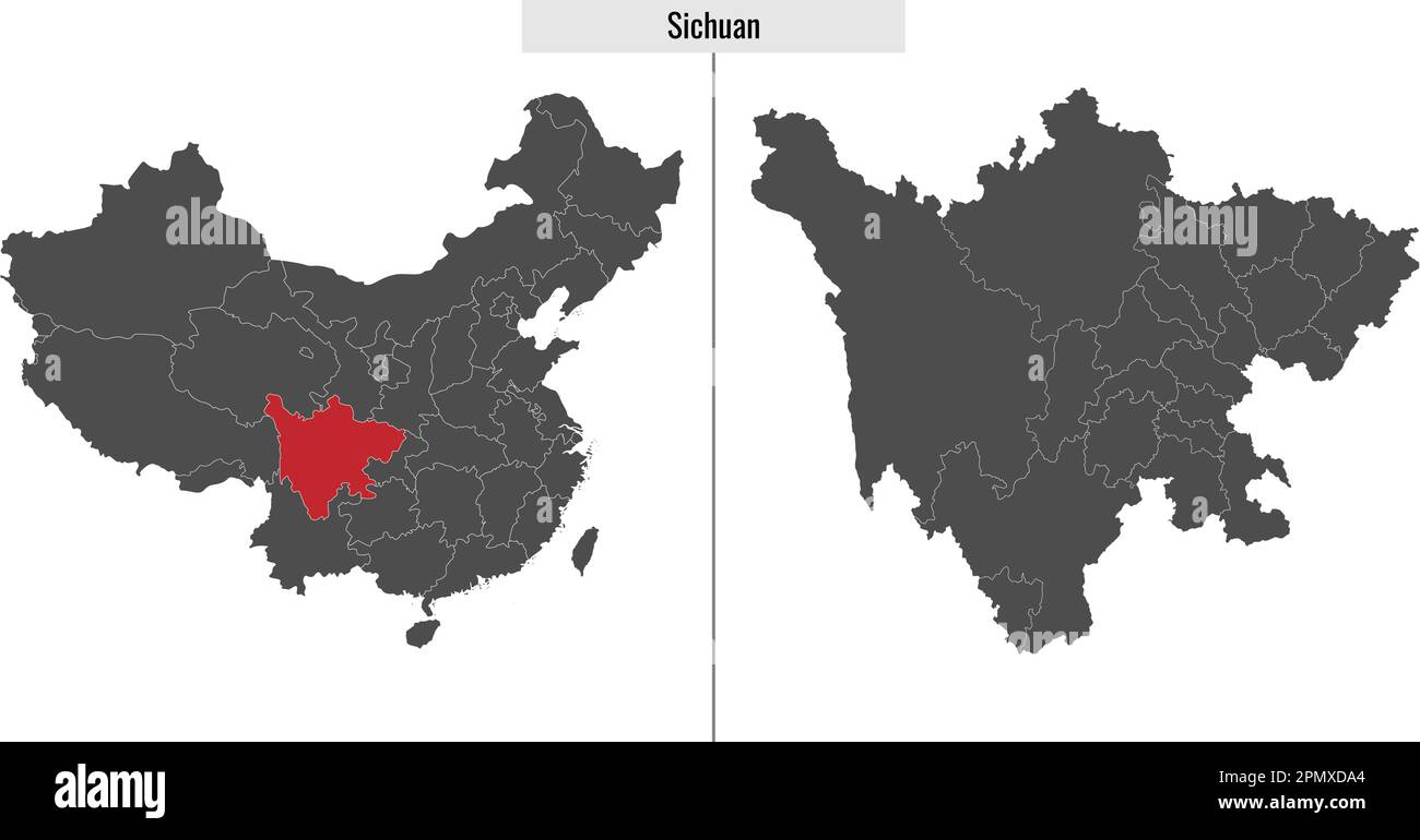 map of Sichuan province of China and location on Chinese map Stock ...