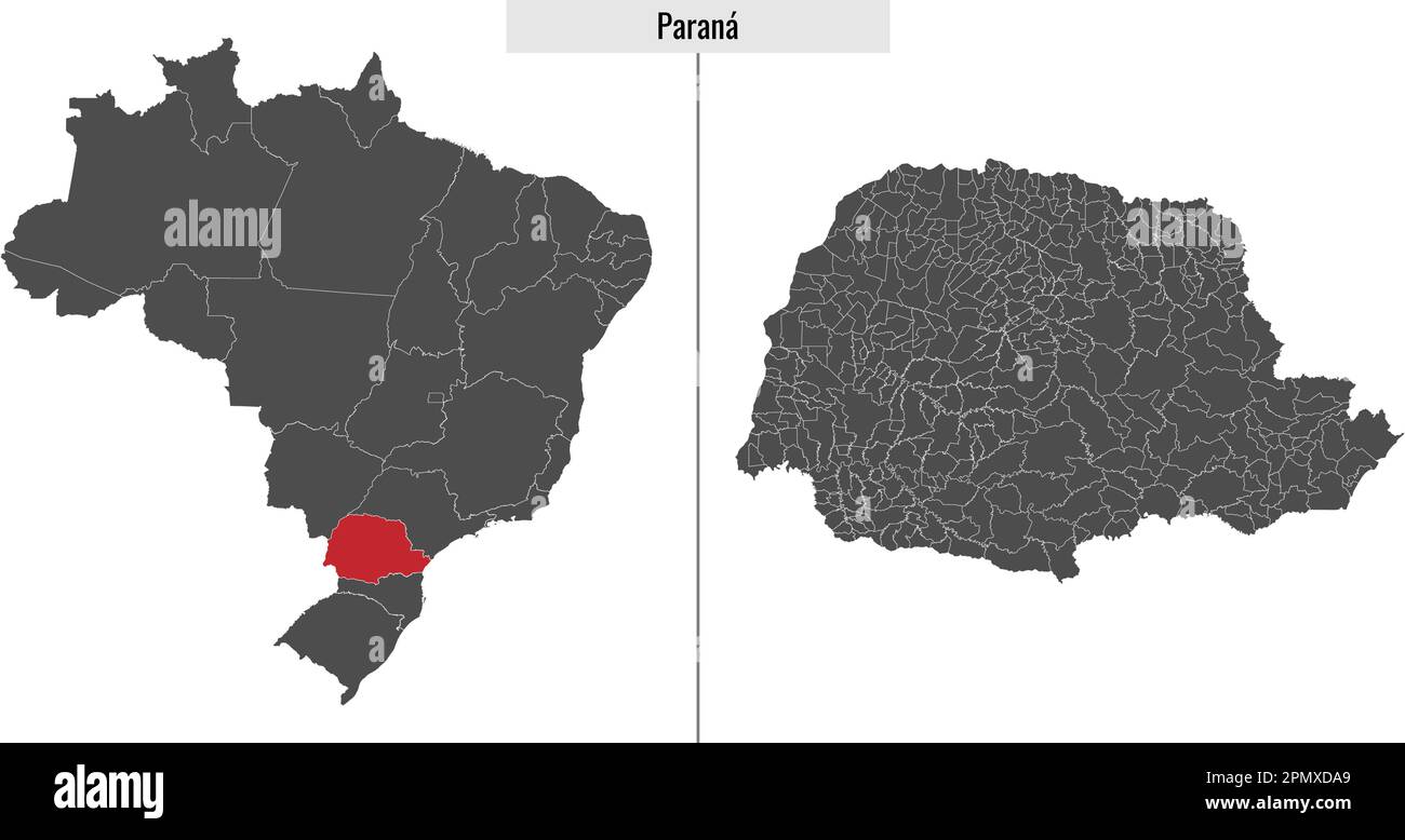 map of Parana state of Brazil and location on Brazilian map Stock ...