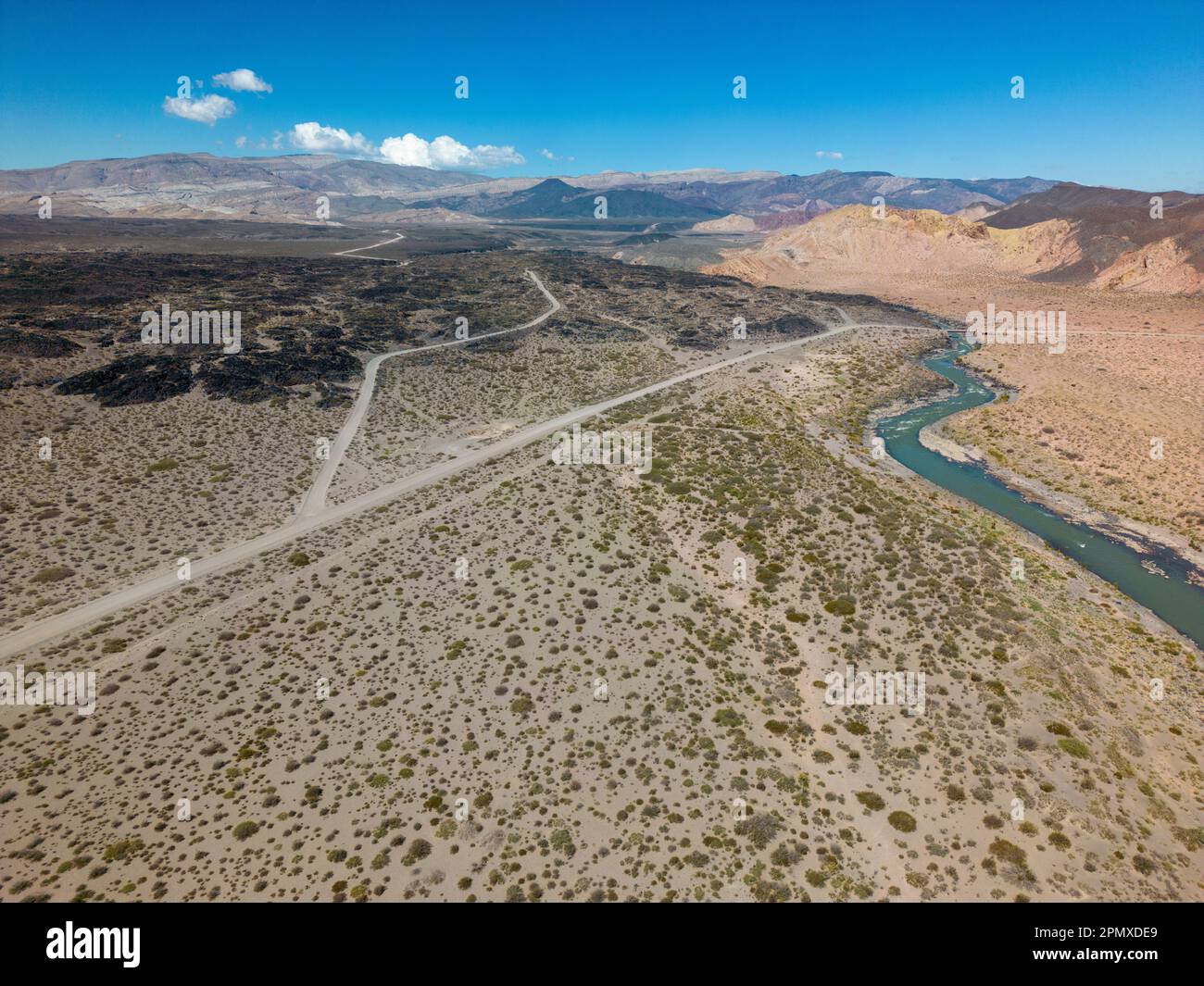 Aerial view of the remote and scenic nature with branches of the river ...