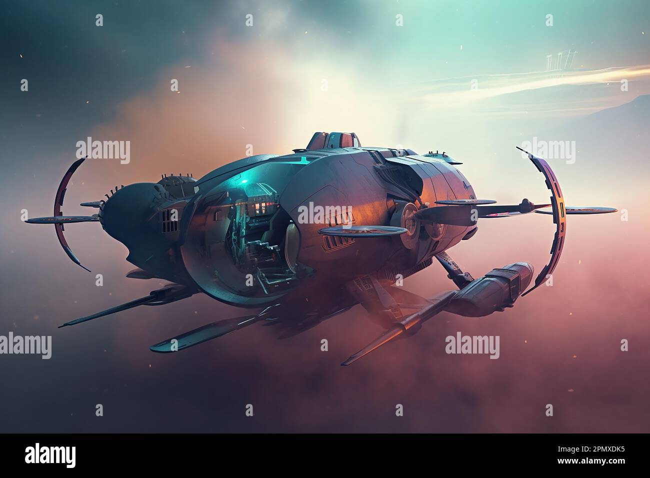 Futuristic sci fi flying car, ship. green screen isolate. 3d rendering ...