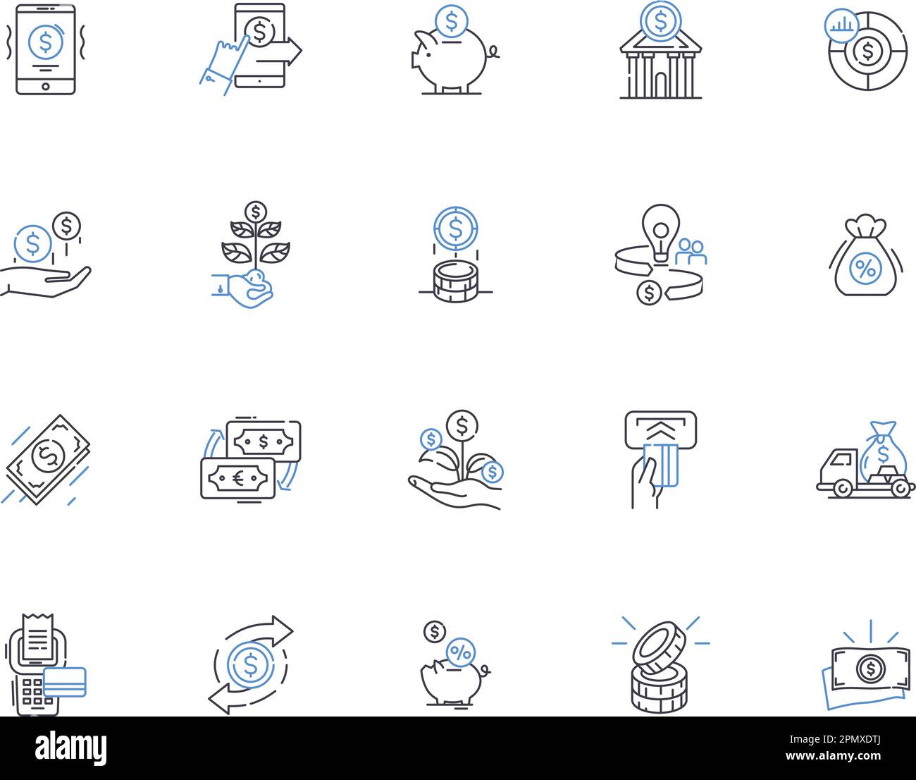 Money outline icons collection. Cash, wealth, funds, coin, currency ...