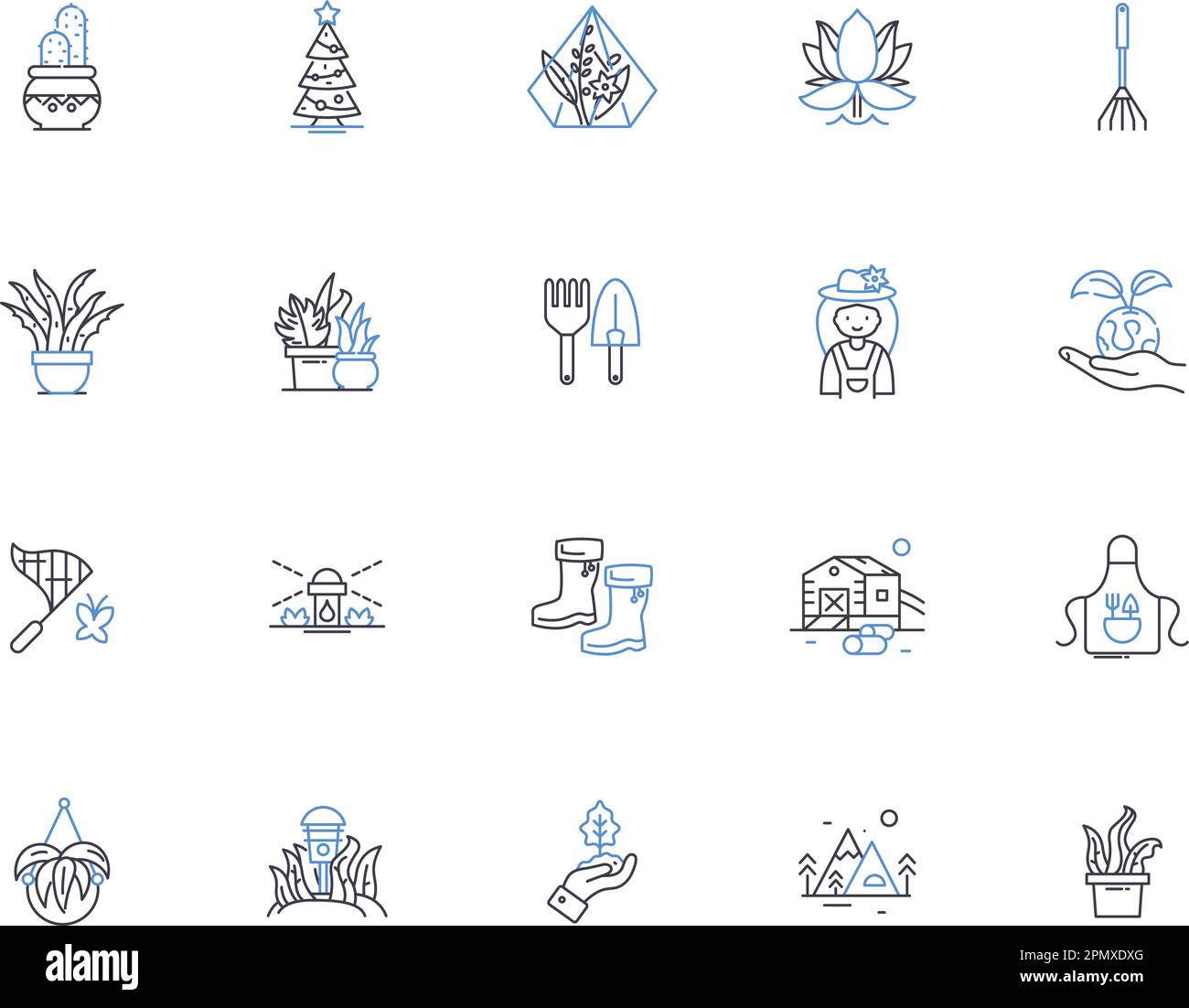 Garden outline icons collection. Plants, Trees, Flowers, Lawn, Soil ...