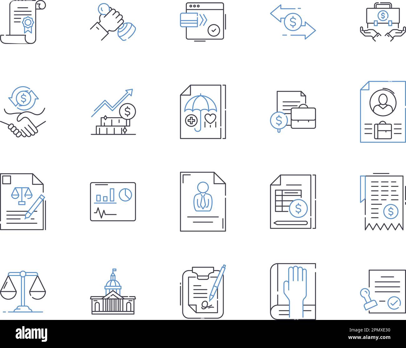 Law outline icons collection. Lawyer, Attorney, Judgement, Regulations, Punishment, Litigation ...