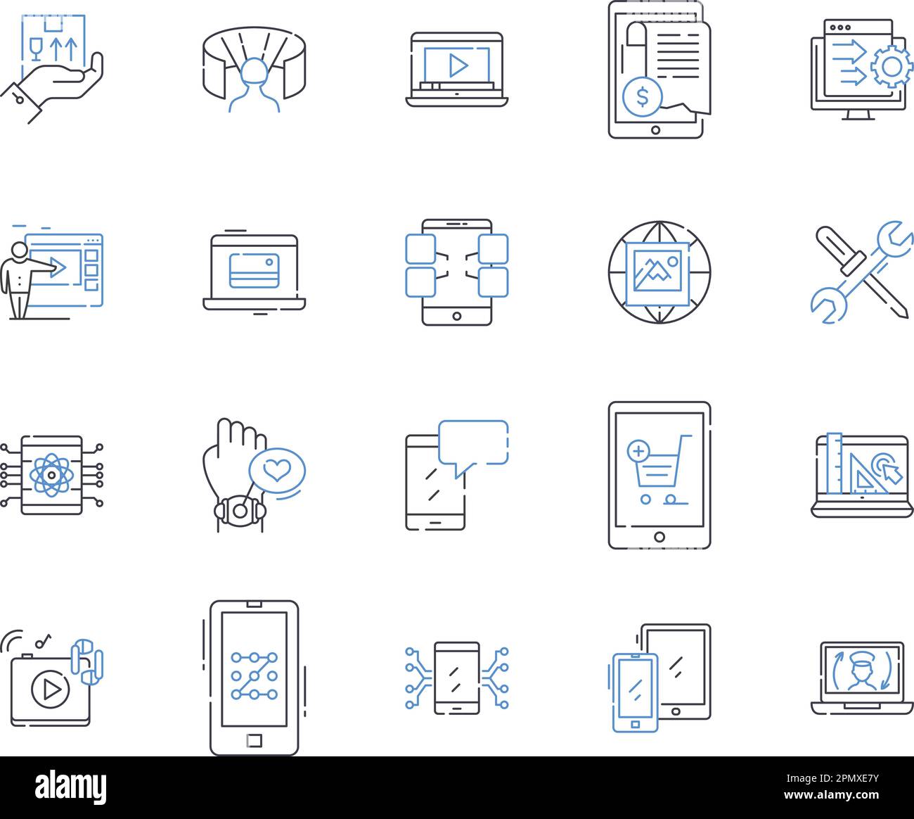 Gadjets And Software Outline Icons Collection Gadgets Software Electronics Technology