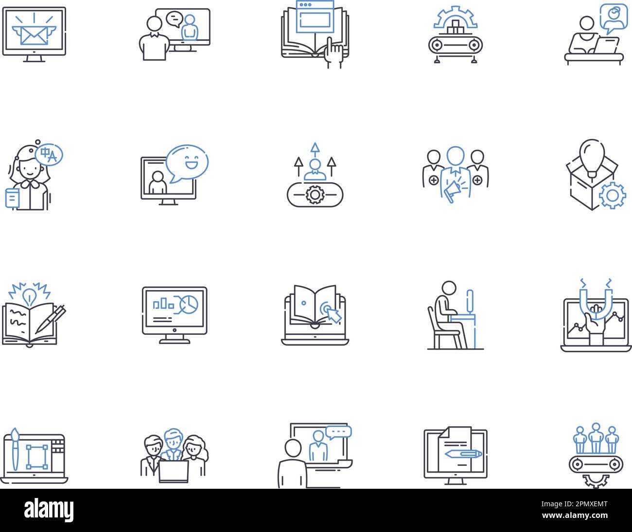 Workplace outline icons collection. Job, Office, Building, Desk ...