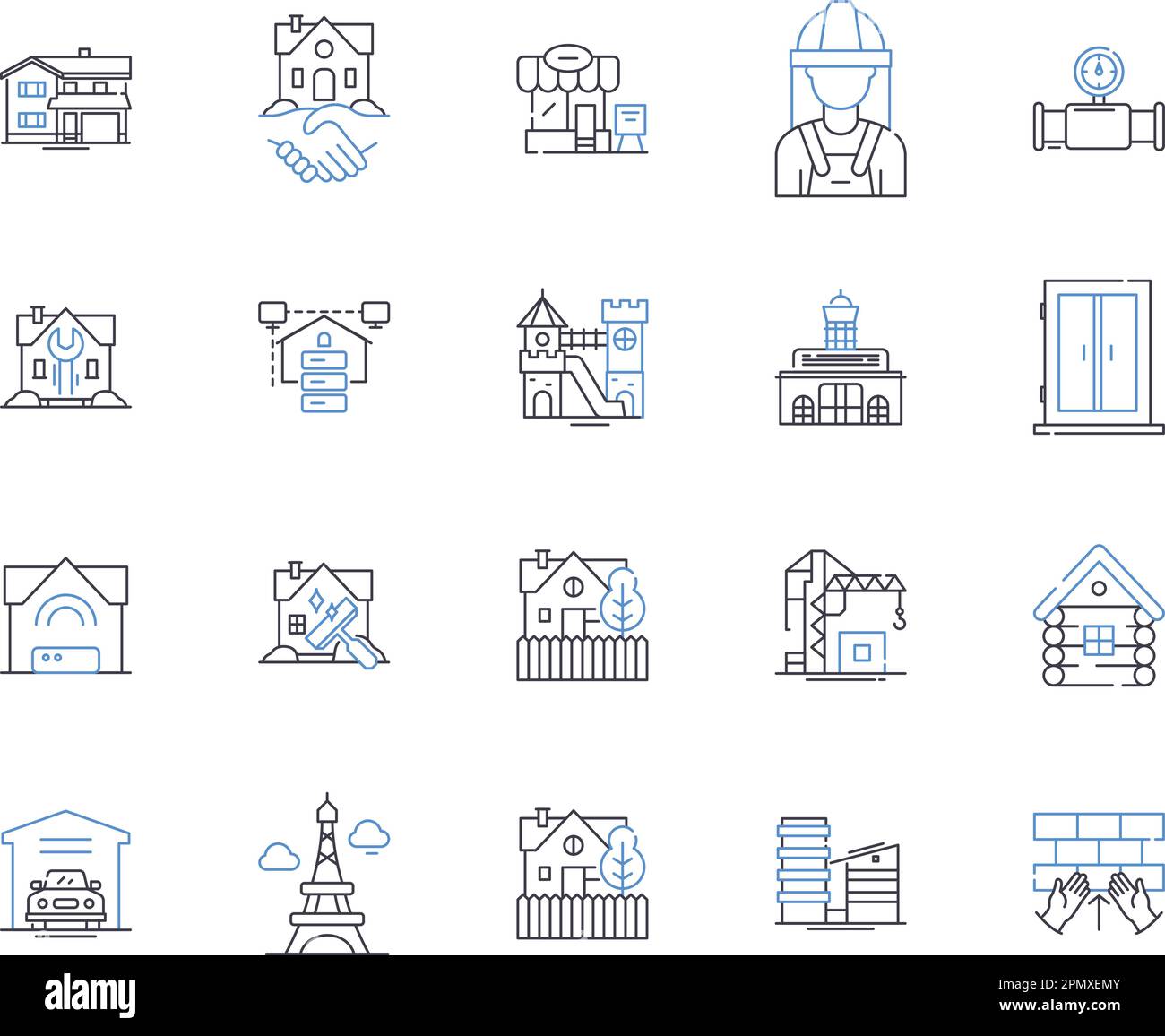 Houses and construction outline icons collection. Housing, Construction ...