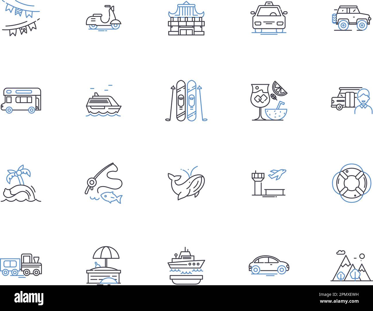 Travel outline icons collection. Trip, Tour, Journey, Voyage, Explore ...