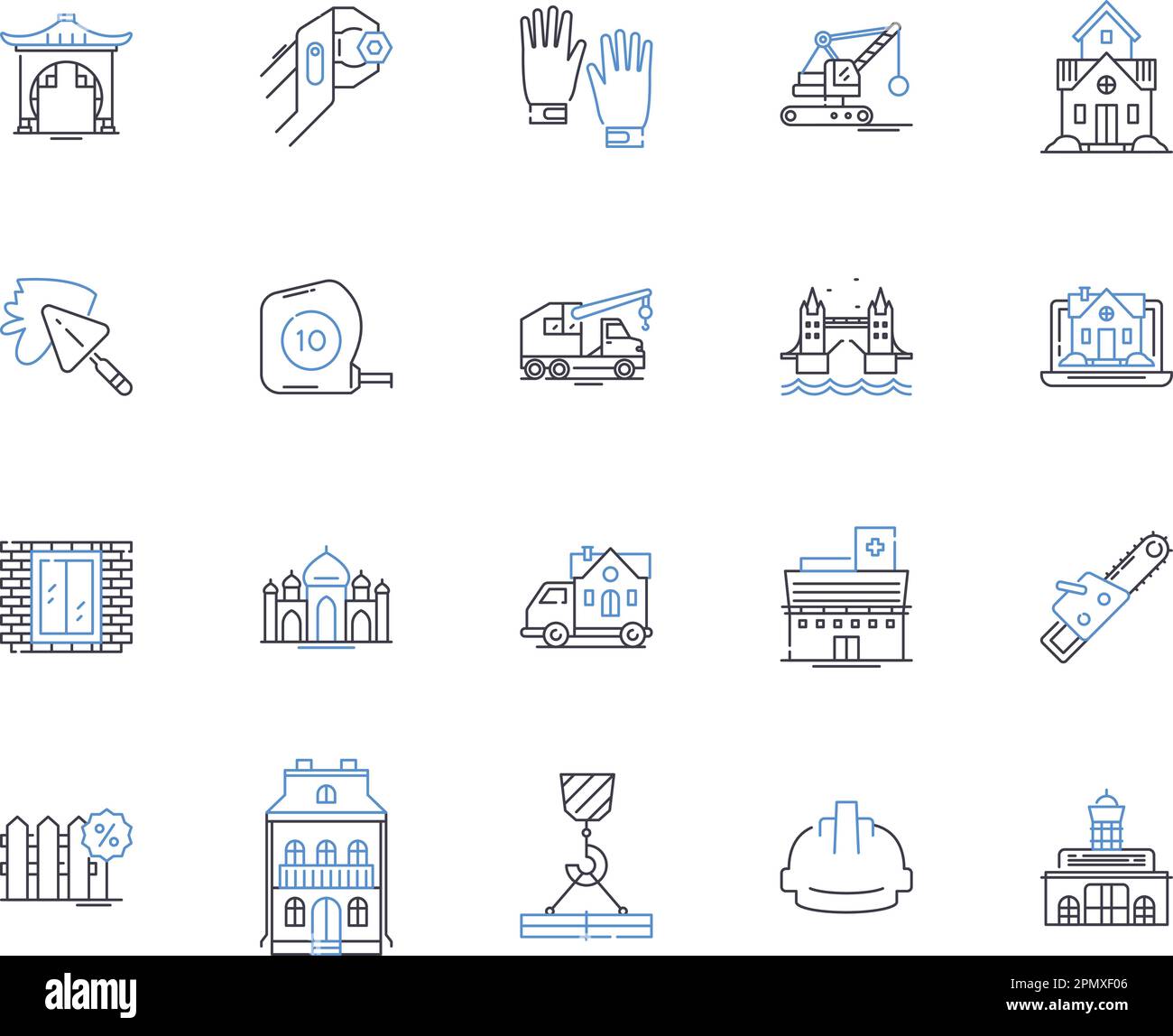 Construction Design Line Icons Collection Architecture Drafting