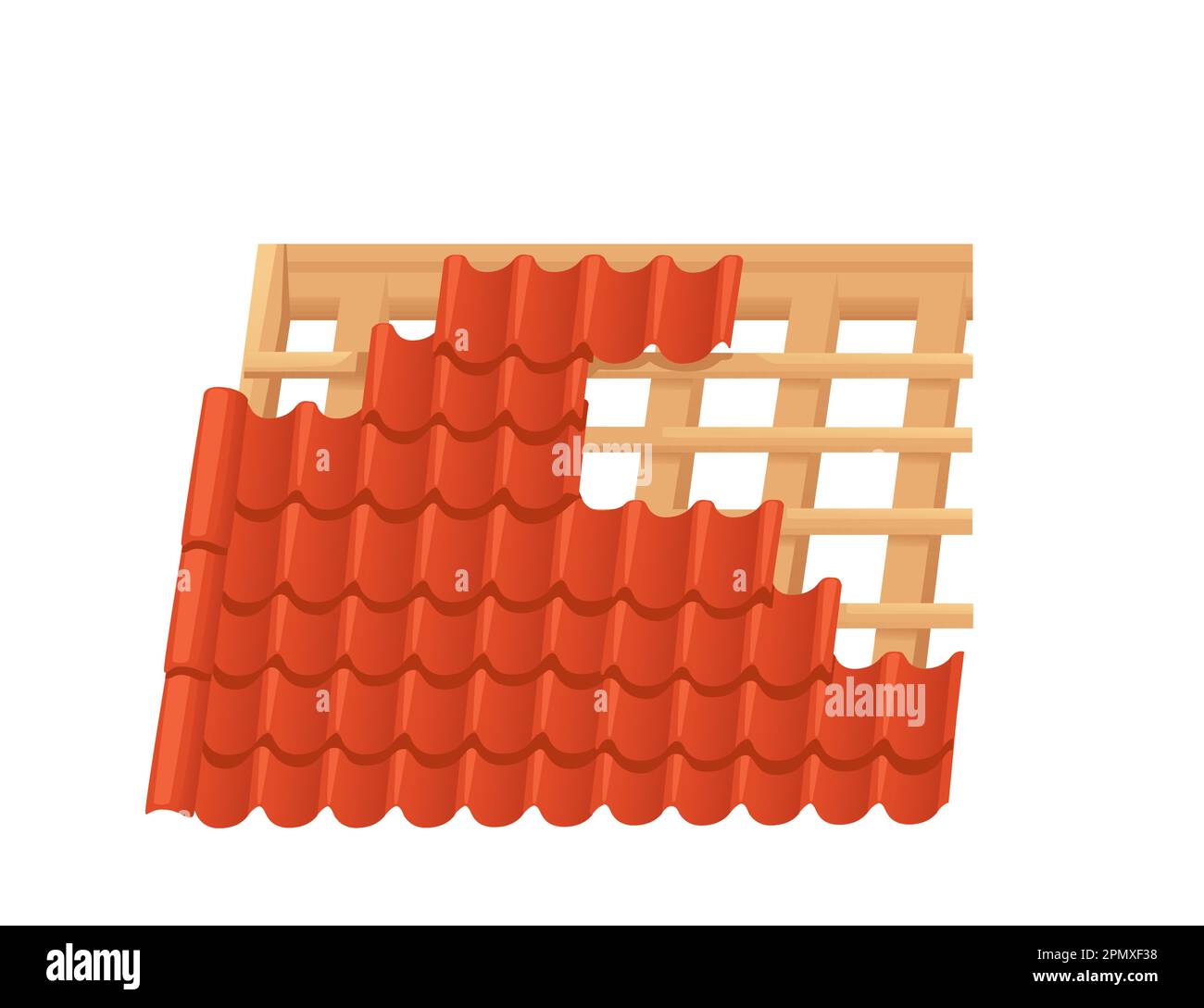 Building process roof from red ceramic tiles vector illustration on ...