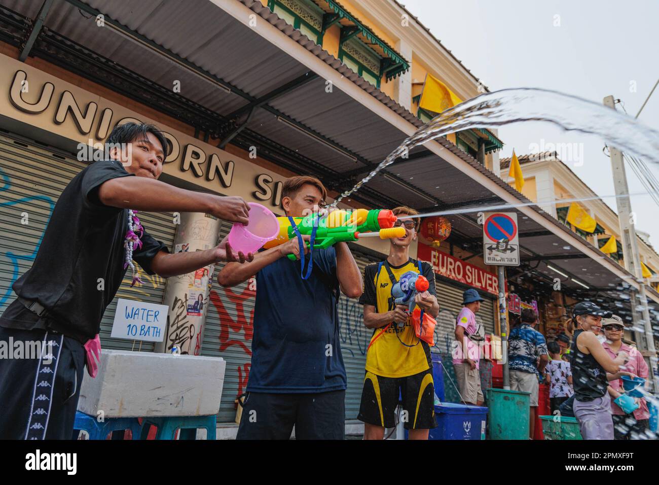 Bangkok, Thailand. 15th Apr, 2023. People seen shooting water guns ...