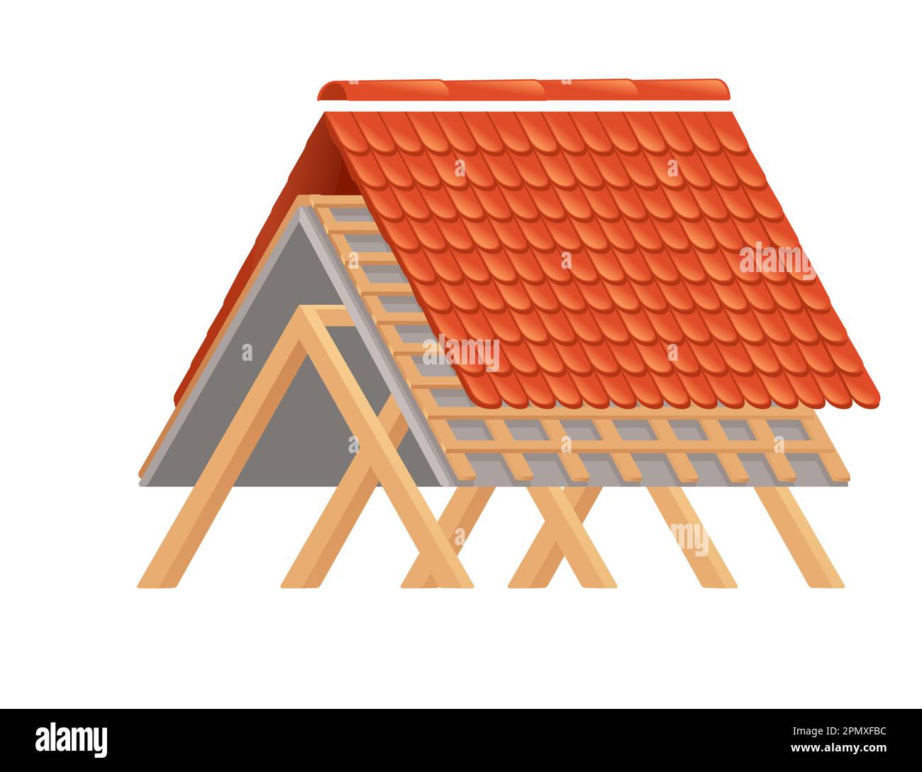 Home roof from red ceramic tiles and insulation vector illustration on white background Stock ...