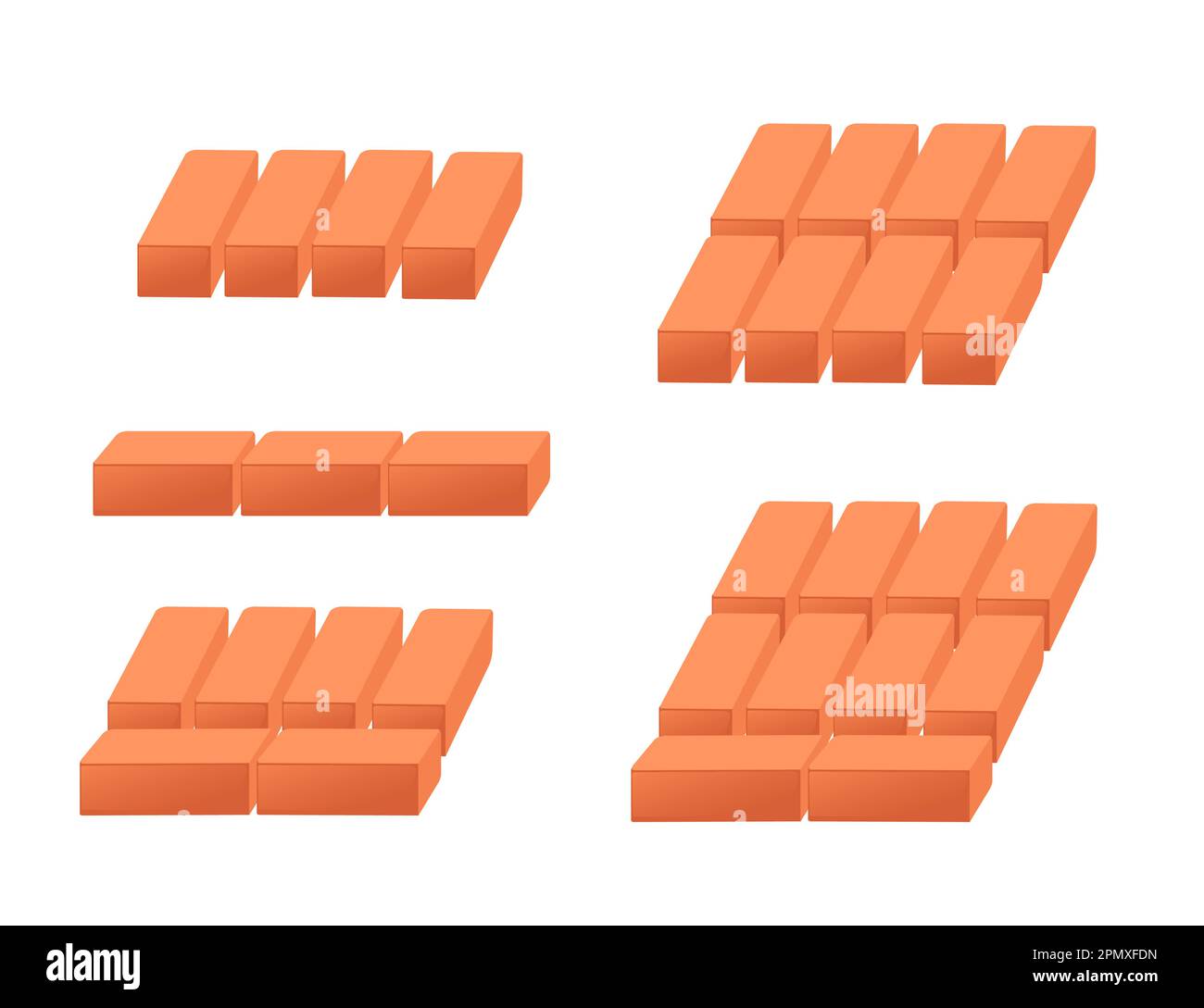 Set of red bricks vector illustration on white background Stock Vector ...