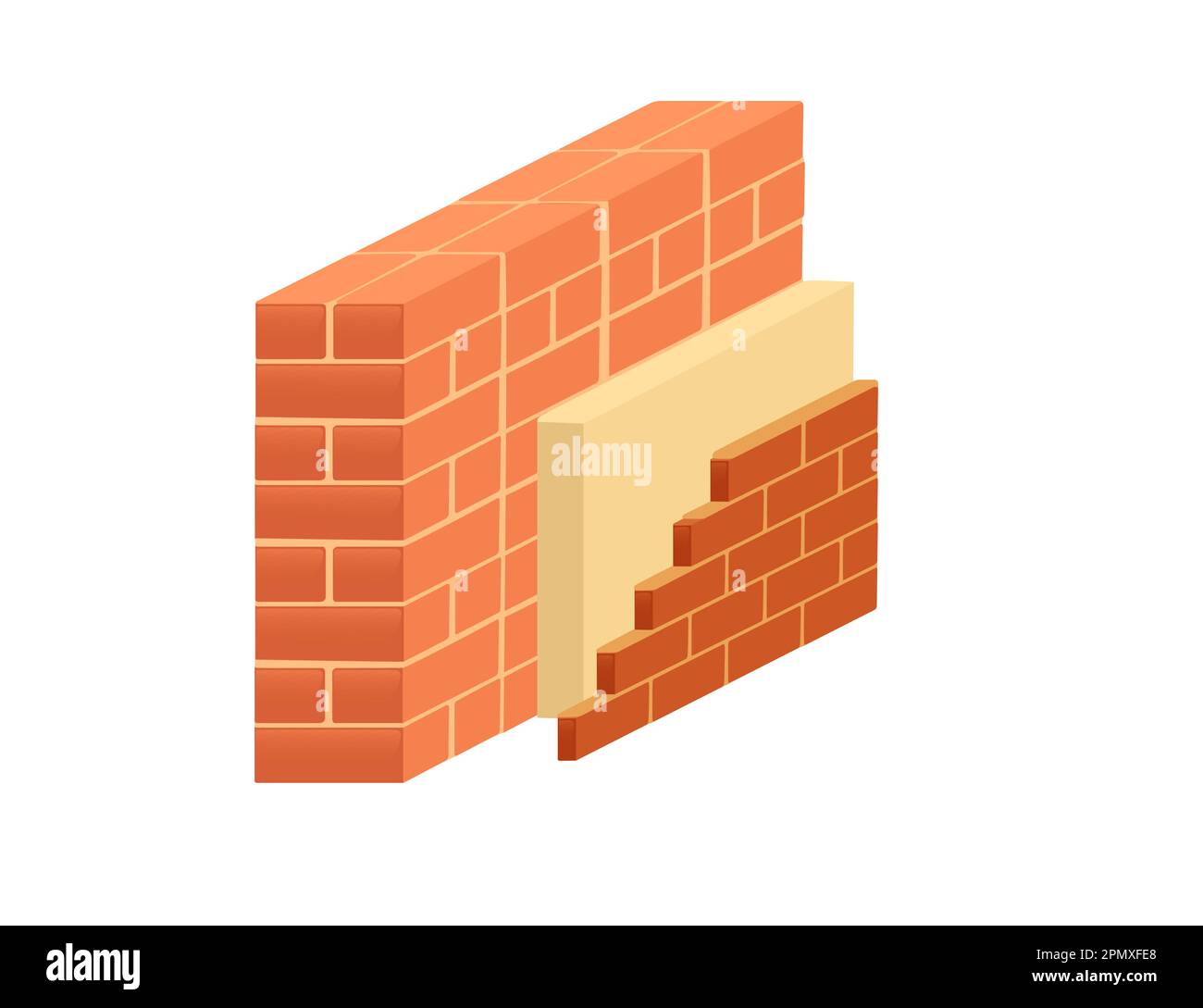 Brickworks with high quality red bricks and insulation layer vector ...