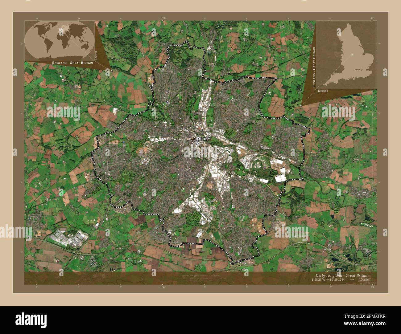 Derby, unitary authority of England - Great Britain. Low resolution ...
