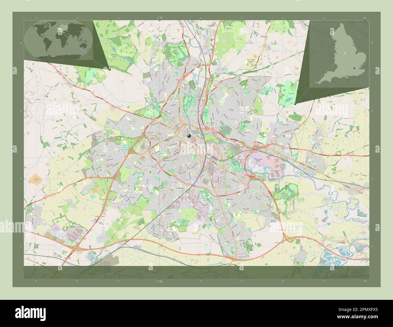 Derby, unitary authority of England - Great Britain. Open Street Map ...