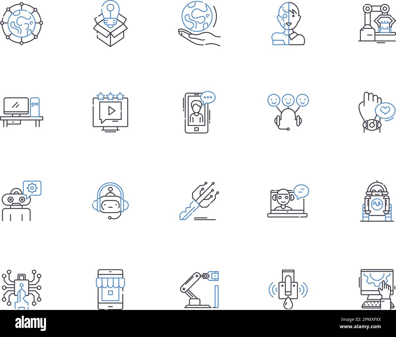 Future technologies outline icons collection. AI, Robotics, Automation, Virtual Reality, Quantum ...