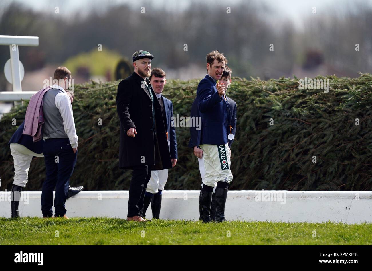 Jockeys inspect The Chair jump on day three of the Randox Grand ...