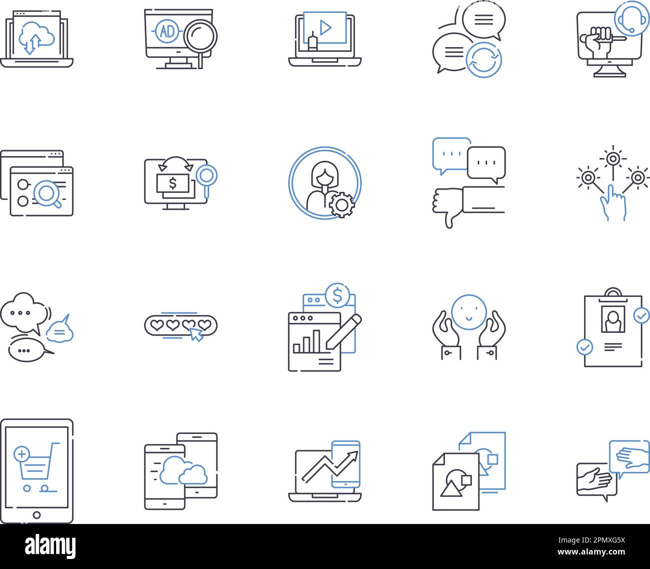 Management and content outline icons collection. management, content ...