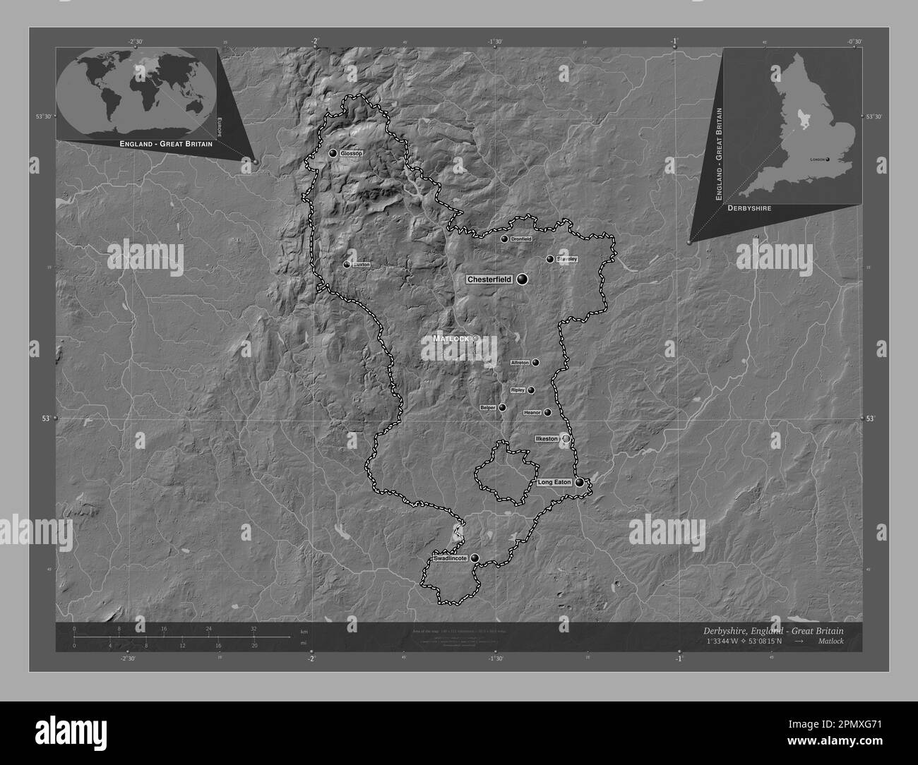 Derbyshire, administrative county of England - Great Britain. Bilevel ...