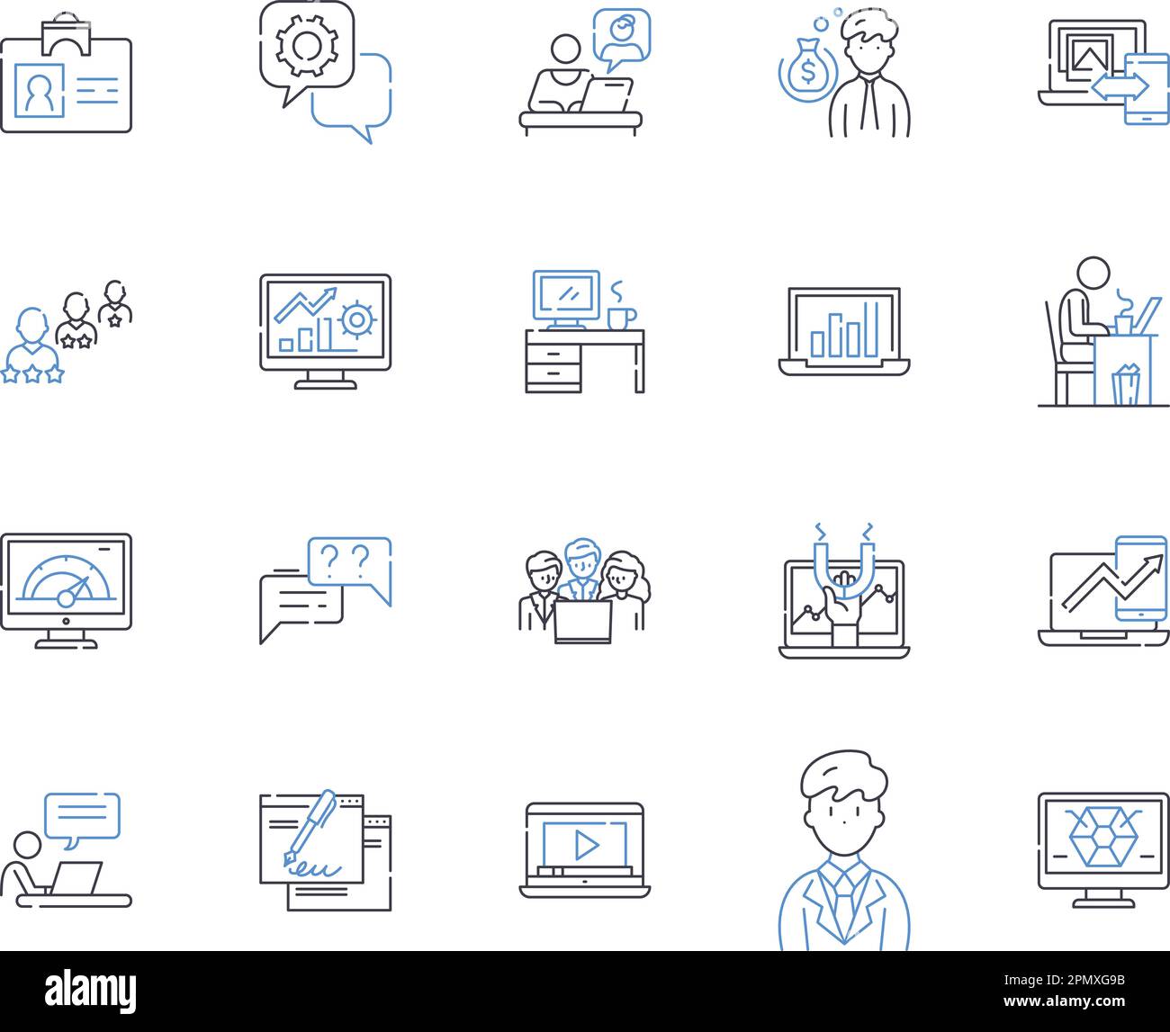 Remote business outline icons collection. Remote, Business, Work ...