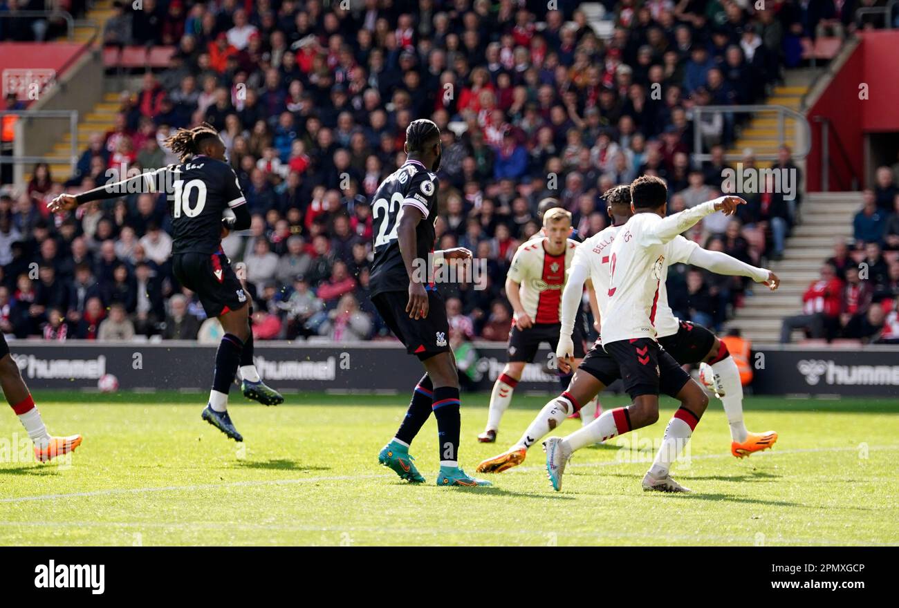 Crystal Palace's Eberechi Eze scores their side's first goal of the ...
