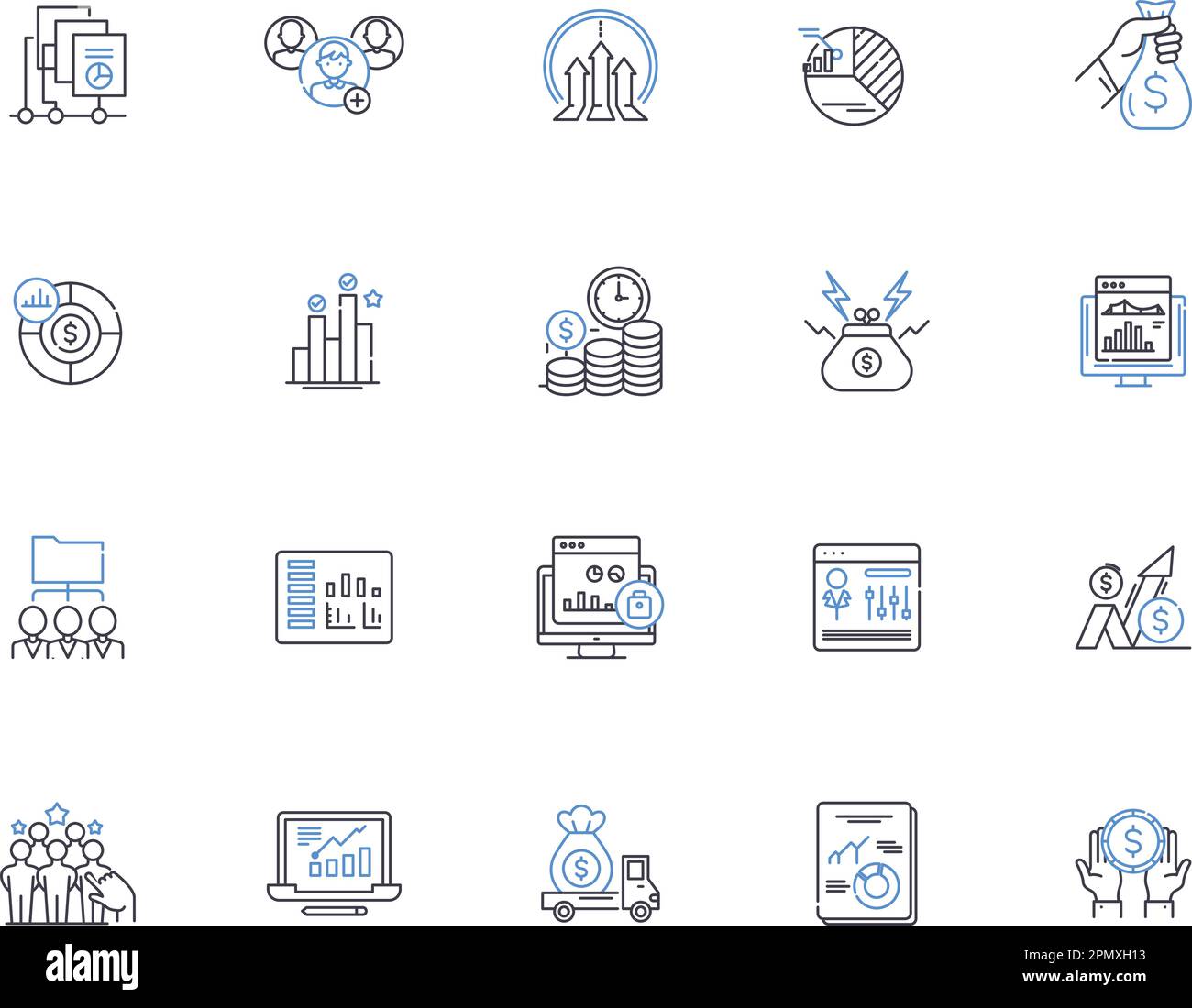 Economy outline icons collection. Finance, market, wealth, capital ...