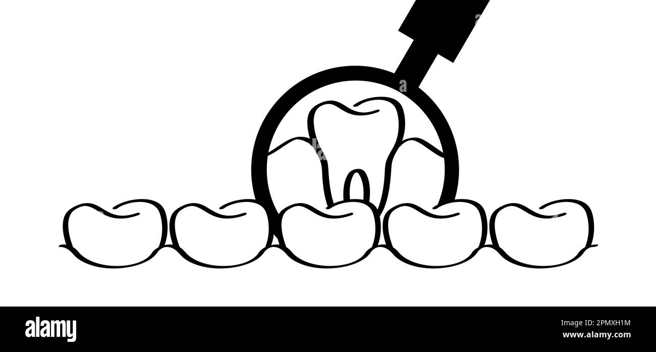 For dental day, dentists day. Cartoon healthy, magnifying glass showing ...