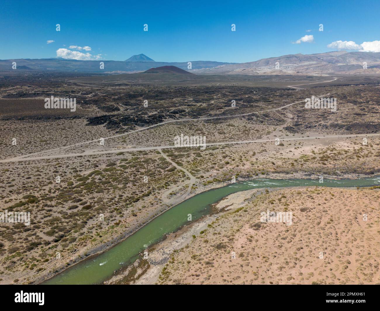 Aerial view of the remote and scenic nature with branches of the river ...