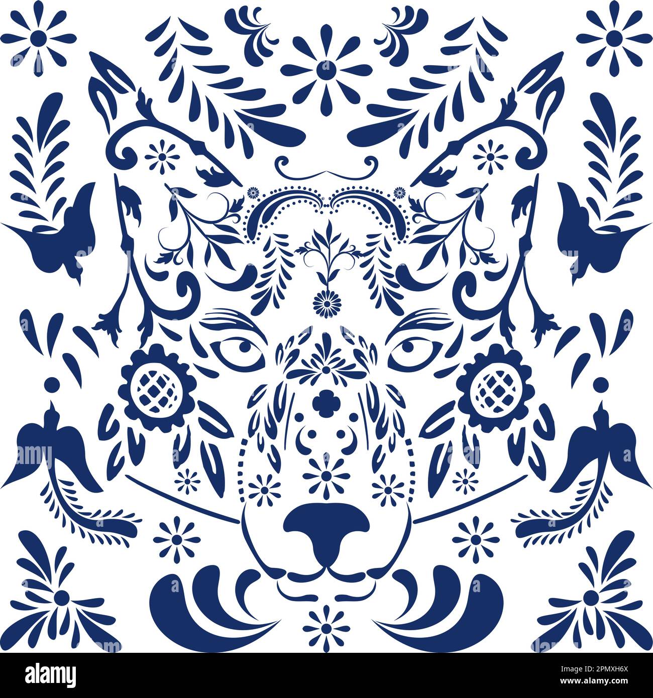 fox head mexican talavera mosaic illustration in vector format Stock ...