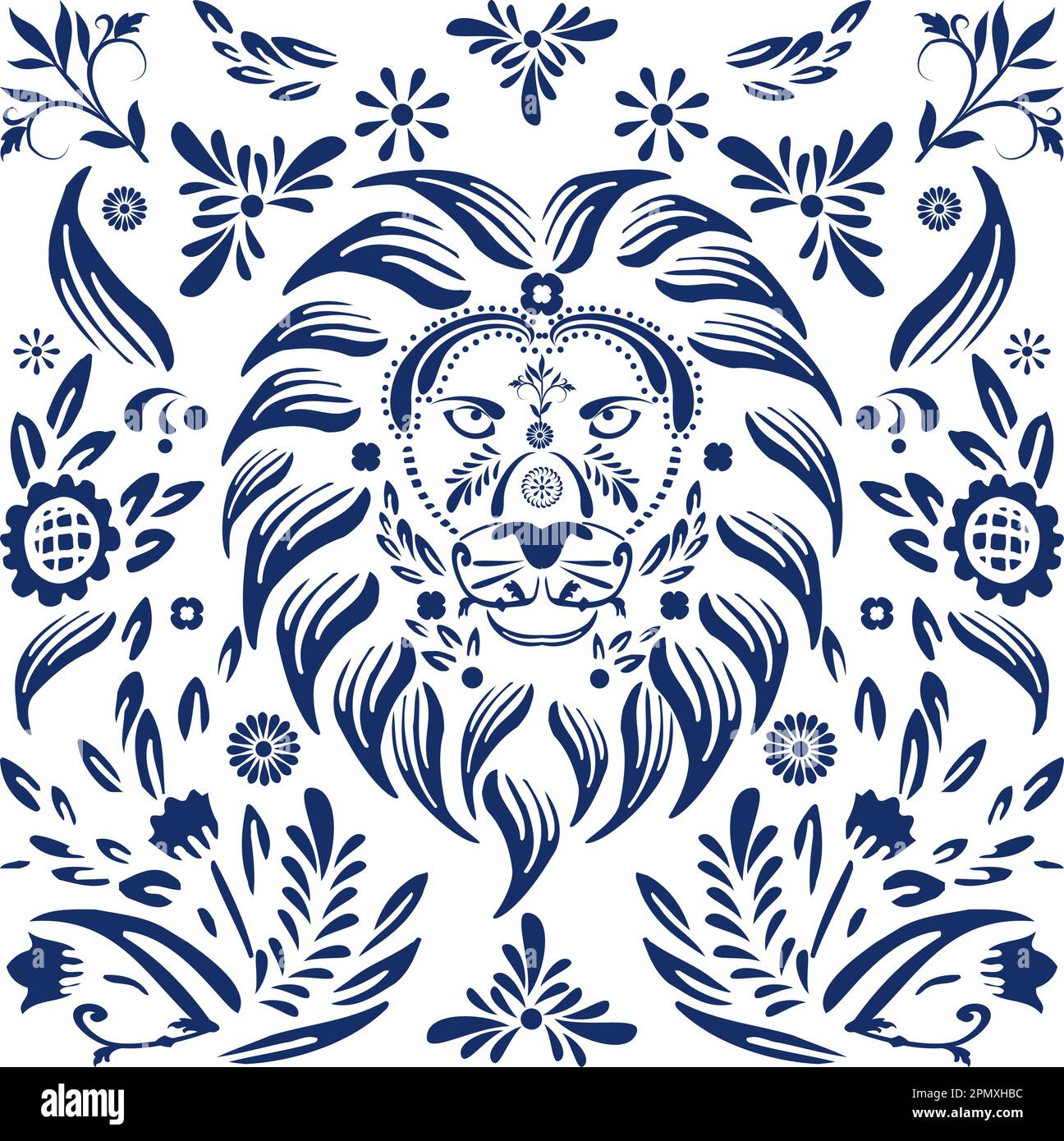 lion head mexican talavera mosaic illustration in vector format Stock ...