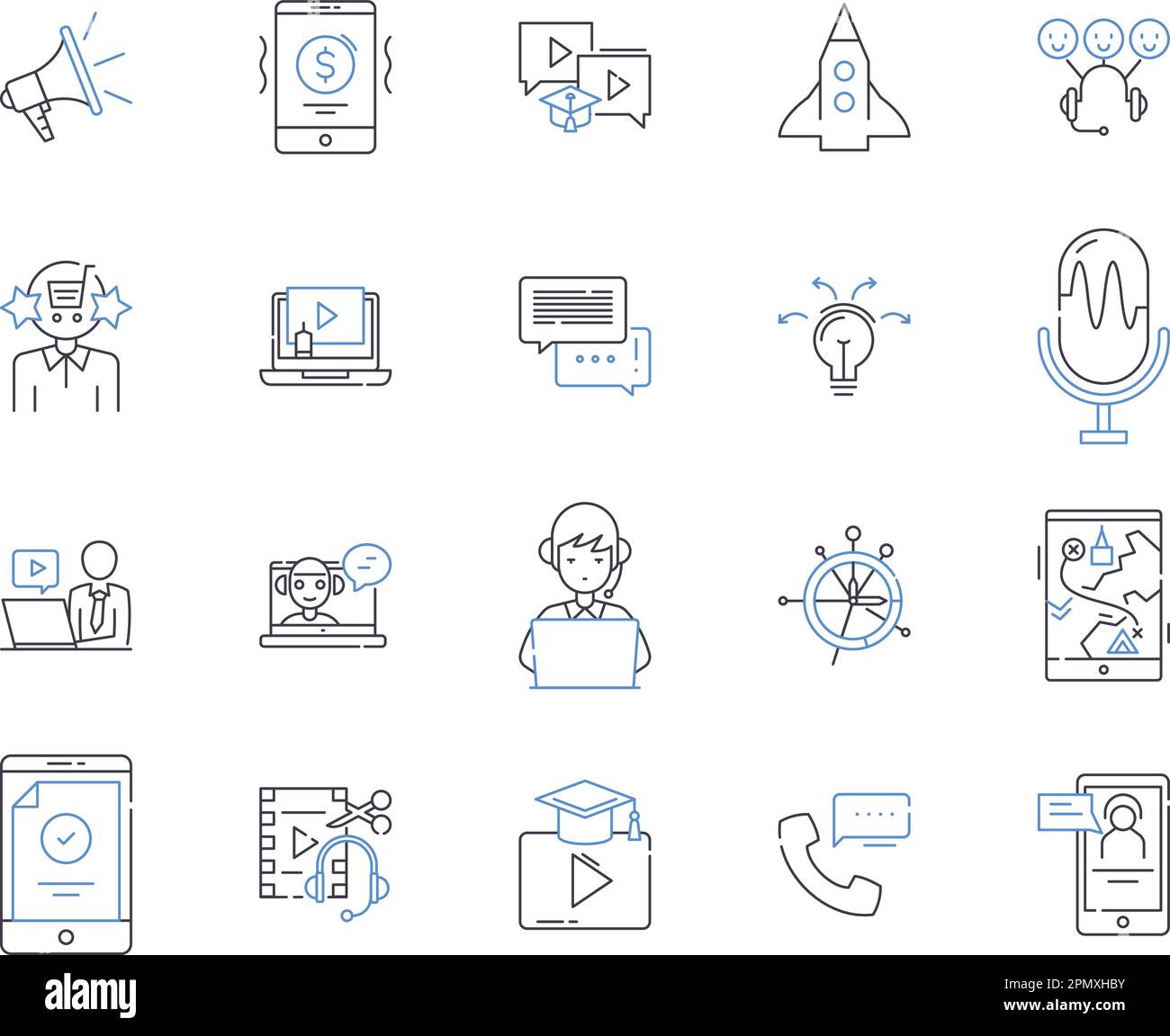 Audio technology outline icons collection. Audio, Technology, Sound ...