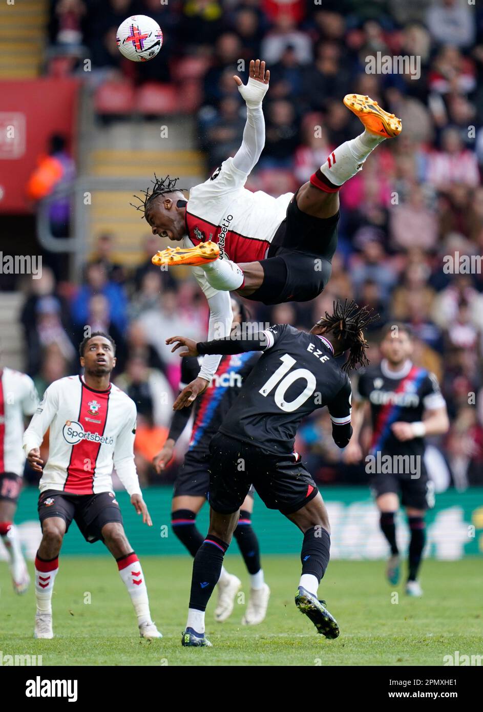 Southampton's Armel Bella-Kotchap goes over the top of Crystal Palace's ...