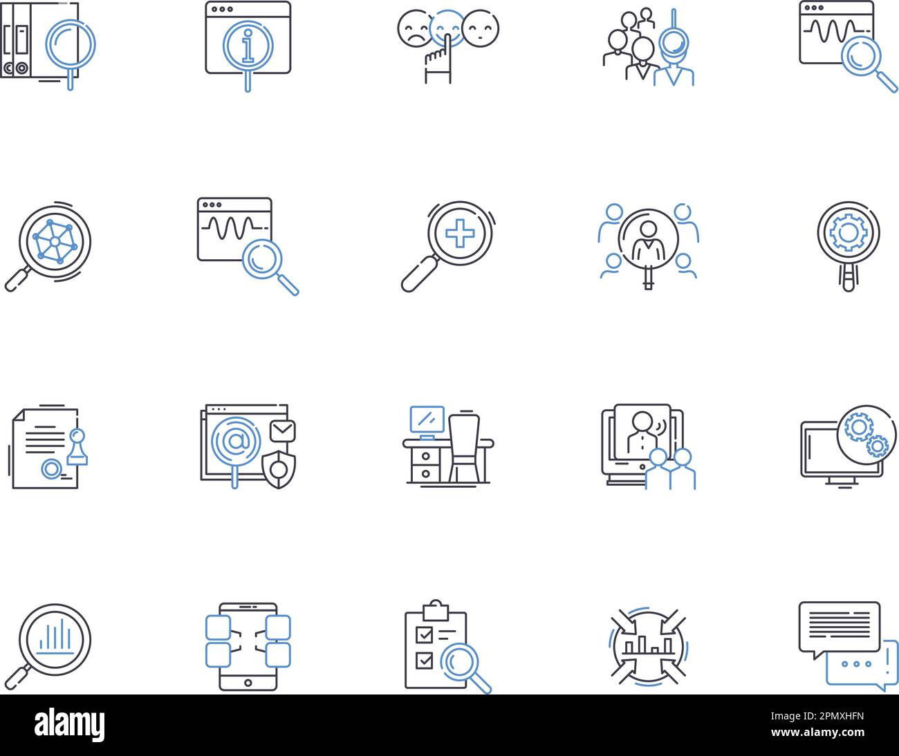 Research and development outline icons collection. Research ...