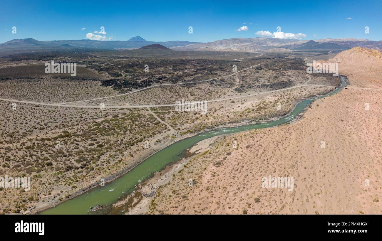 Aerial view of the remote and scenic nature with branches of the river ...
