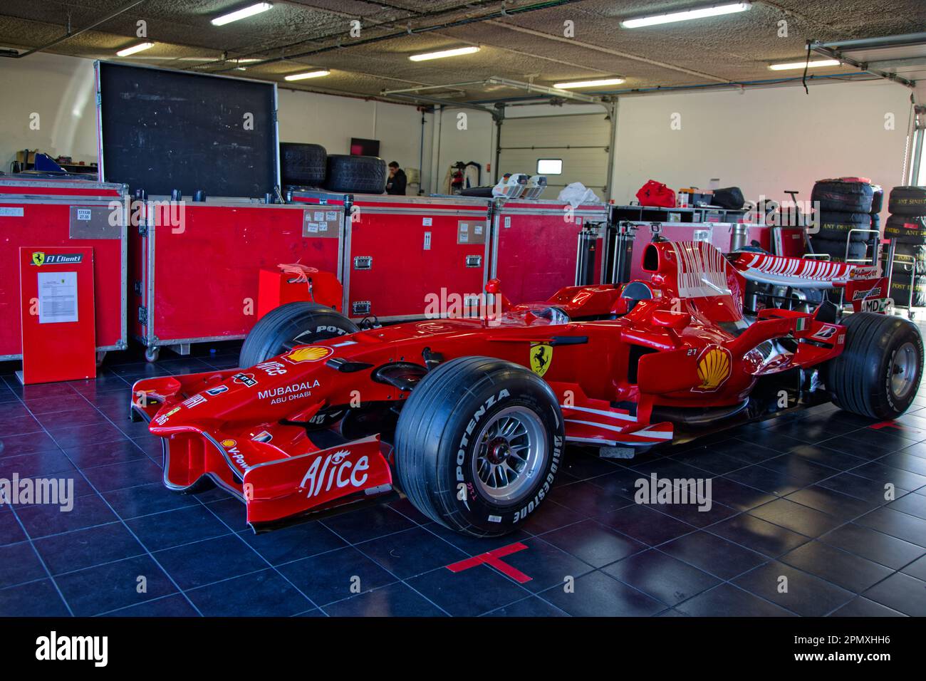 LE CASTELLET, FRANCE, April 8, 2023 : Old Ferrari F1 car in the garage ...