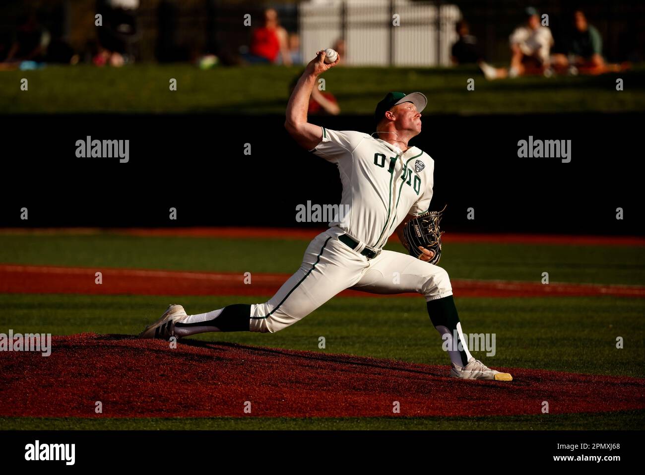 Ohio University pitcher Luke Olson (30) pitches during an NCAA baseball ...