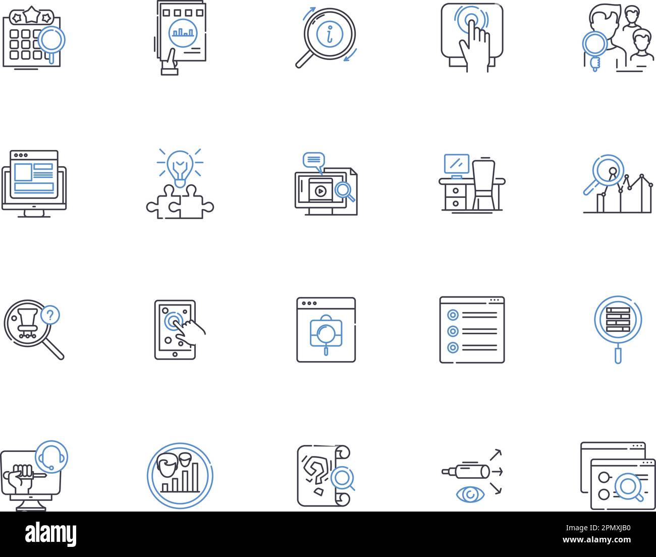 Research outline icons collection. Research, Investigation, Exploration, Analysis, Study ...