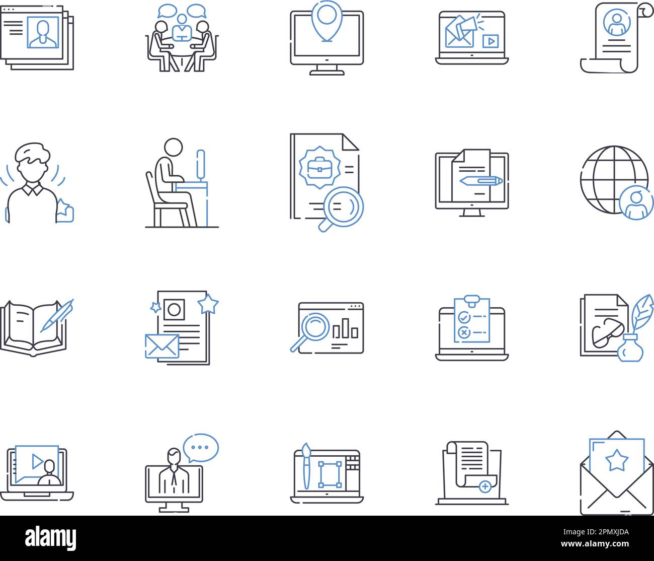 Remote business outline icons collection. Remote, Business, Work ...
