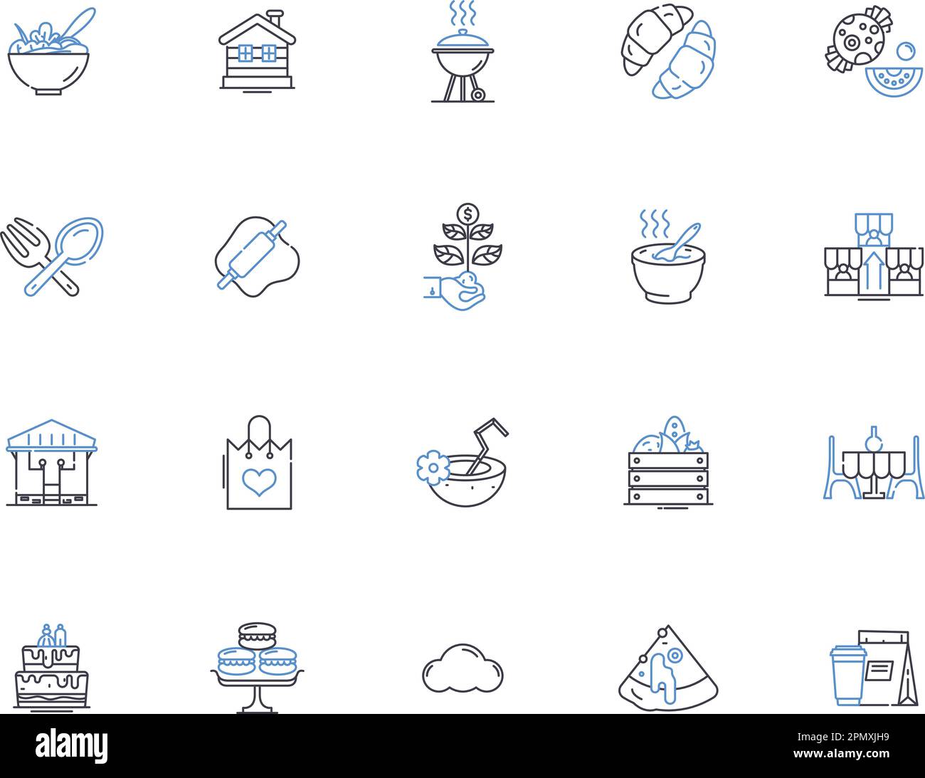 Bakery outline icons collection. bread, pastry, cake, muffin, croissant ...