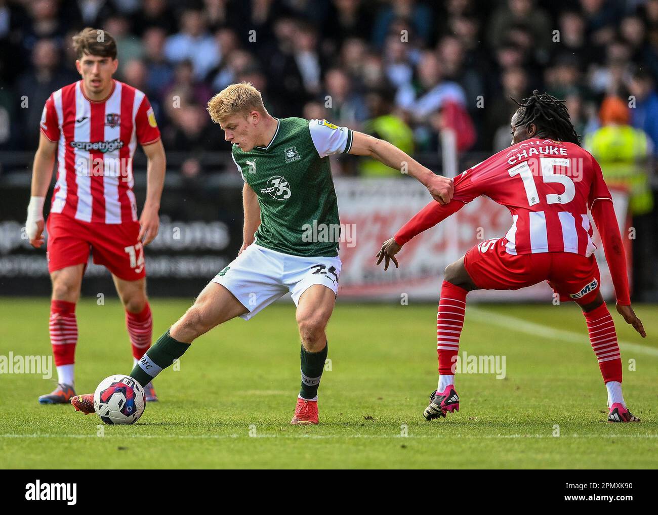 Saxon Earley #24 of Plymouth Argyle on the ball during the Sky Bet ...