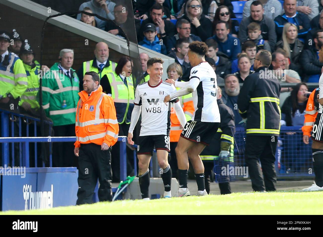 Everton, UK. 15th Apr, 2023. Harry Wilson of Fulham (8) celebrates with ...