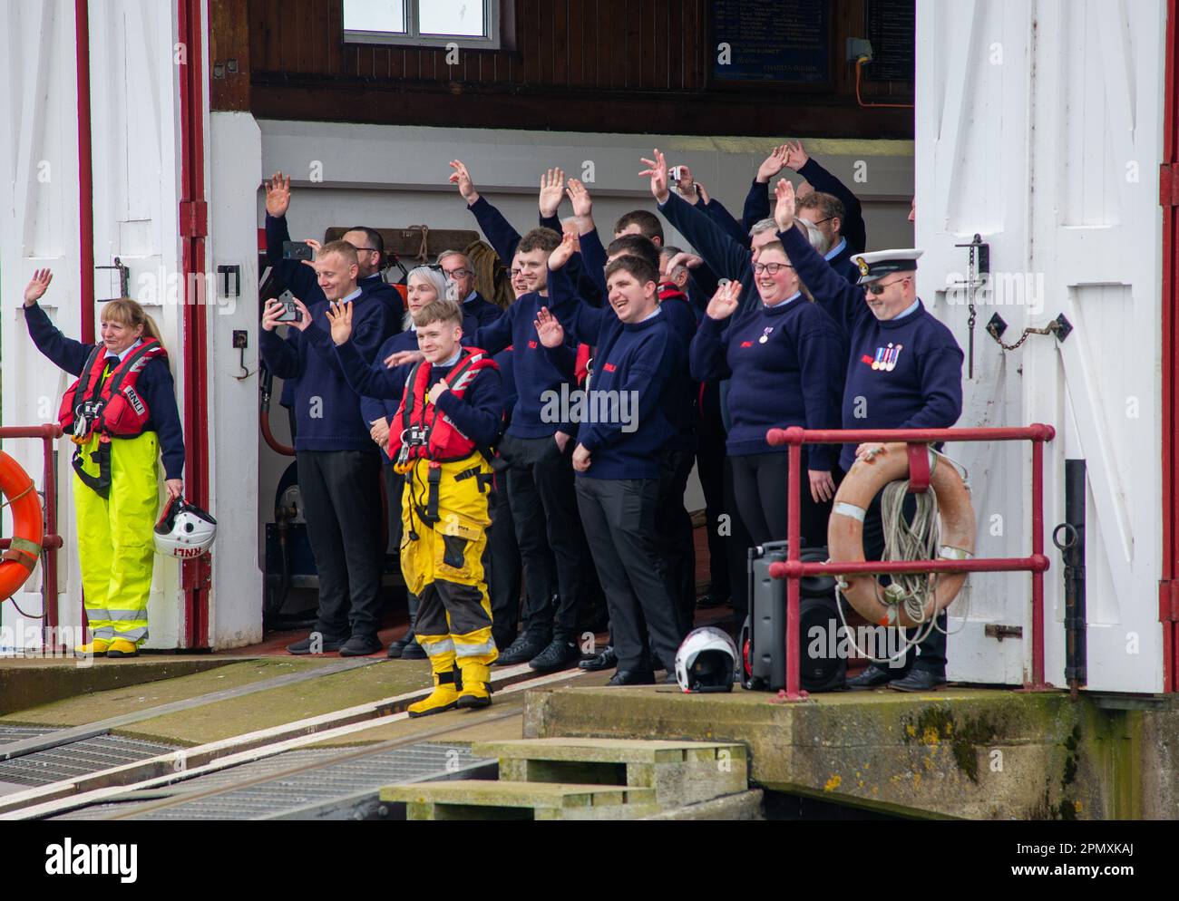 15 April 2023, Berwick upon Tweed, Northumberland Crew and launch crew ...