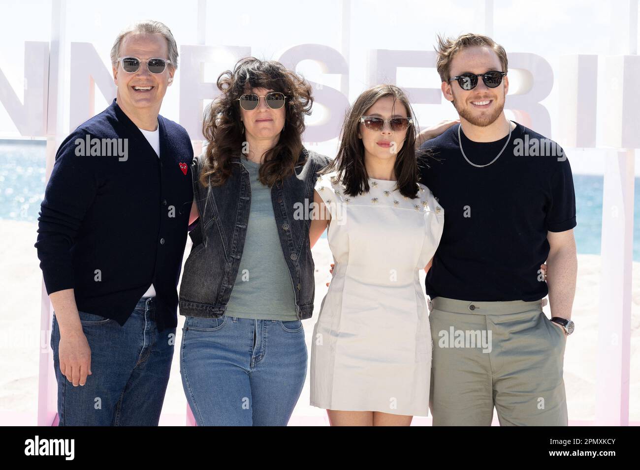 Cannes, France. 15th Apr, 2023. Tony Phelan, Susanna Fogel, Bel Powley ...