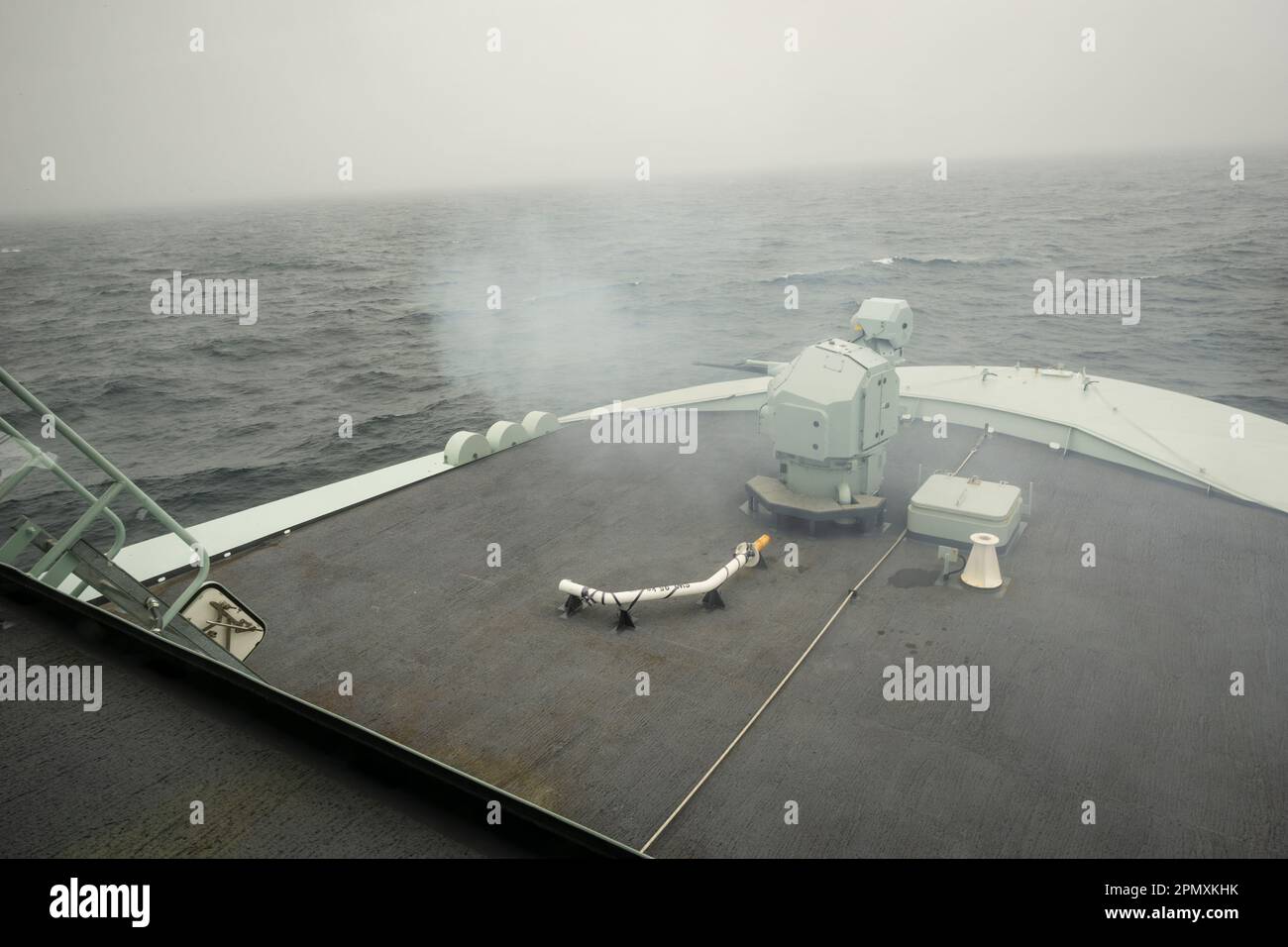 Target practice using the 25mm gun on the bow of the Royal Canadian ...